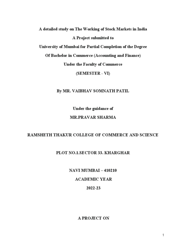 Project of Stock Market | PDF | Financial Markets | Secondary Market