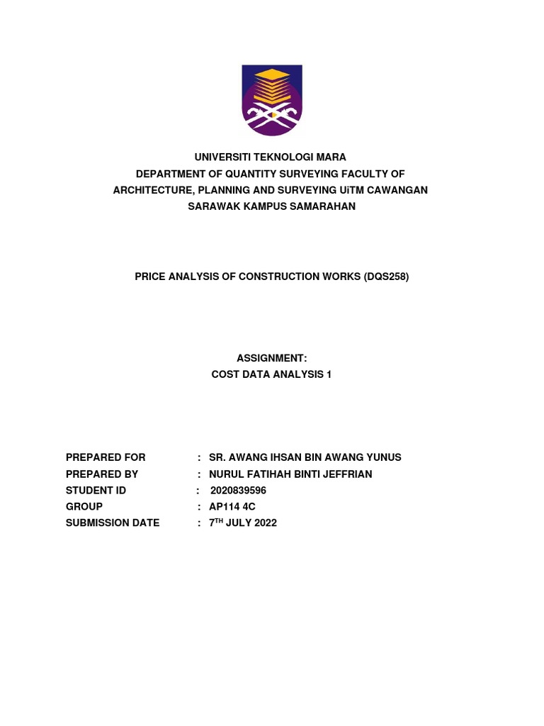 Analysis of Construction Cost Data from UiTM Sarawak: Insights into Prices and Trends for Campus ...