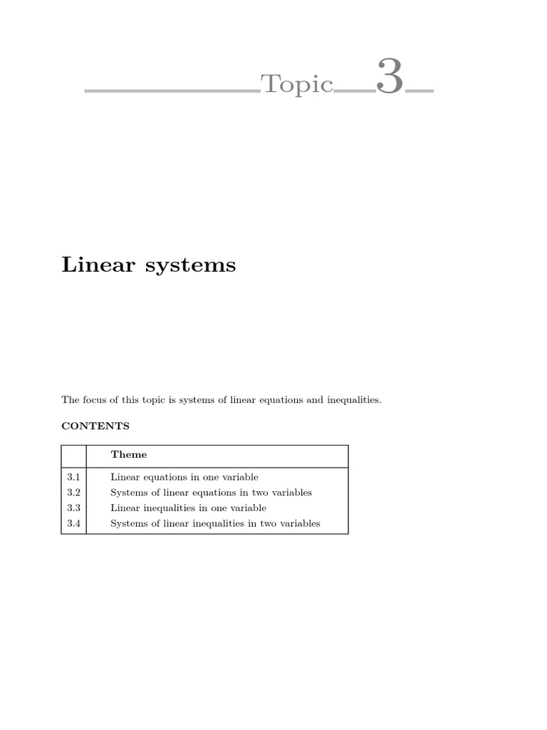 Topic 3 Linear Systems | PDF | Equations | System Of Linear Equations