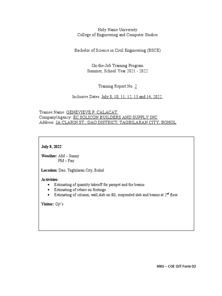 HNU COE OJT Report for Civil Engineering | PDF | Mechanical Engineering ...