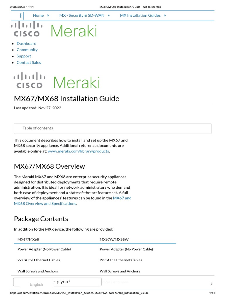 MX67 - MX68 Installation Guide - Cisco Meraki | PDF | Ip Address | Information And ...