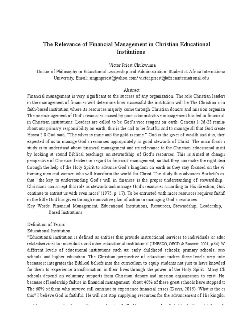 Financial Management in Christian Schools | PDF | Investing | Budget