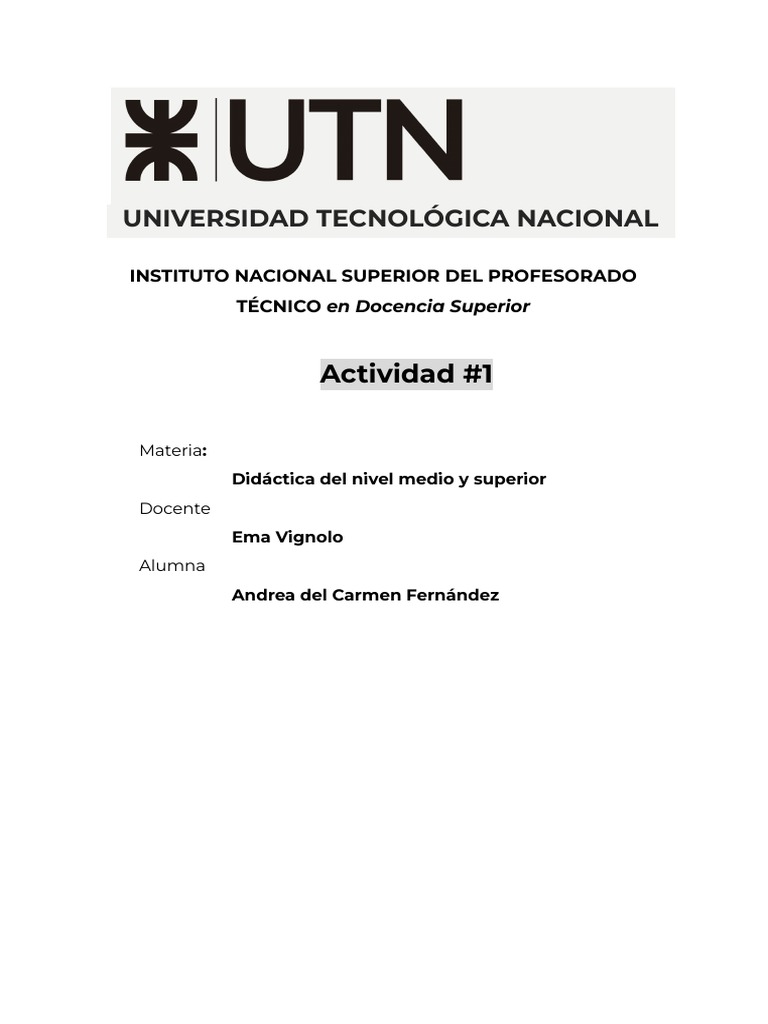 TP#1 Didáctica EmaV UTN - Andrea Del Carmen FERNANDEZ | PDF | Enseñando ...
