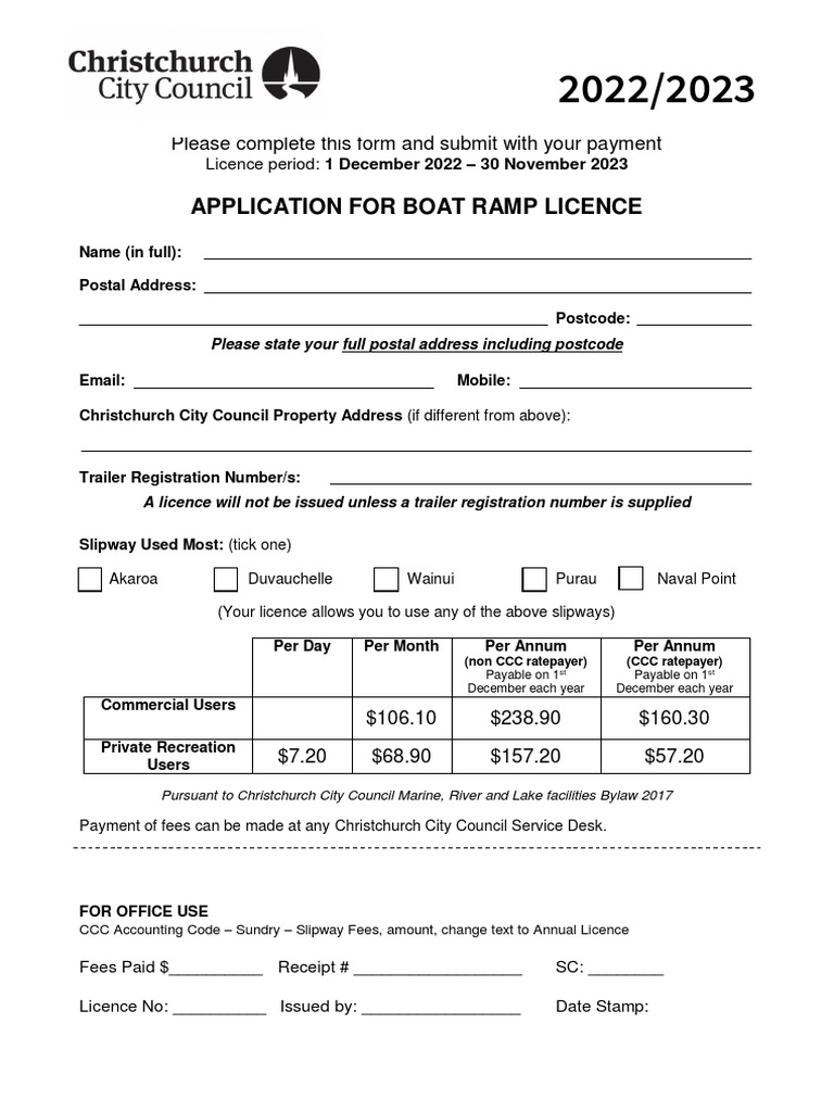 Boat Ramp Licence Application Form | PDF