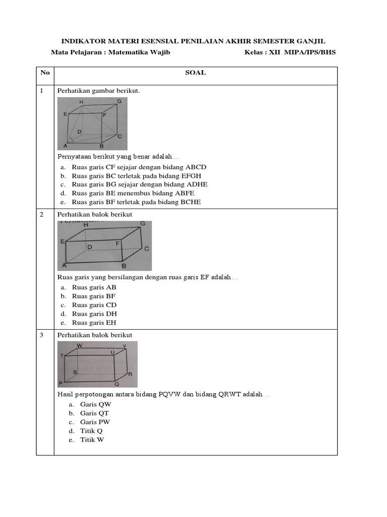 Latihan Soal Pas Mat Wajib | PDF