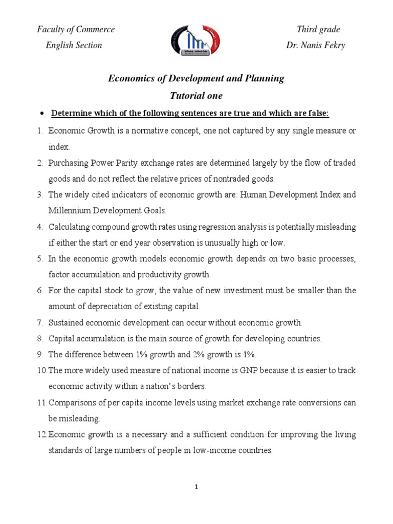 Tutorial 1 | PDF | Economic Growth | Economics Tutorial 1 | PDF | Economic Growth | Economics