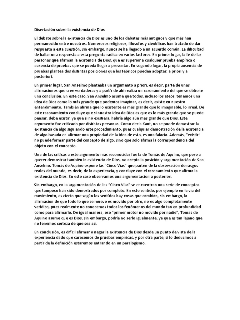 Disertación Sobre La Existencia de Dios | PDF | Existencia | Existencia de dios