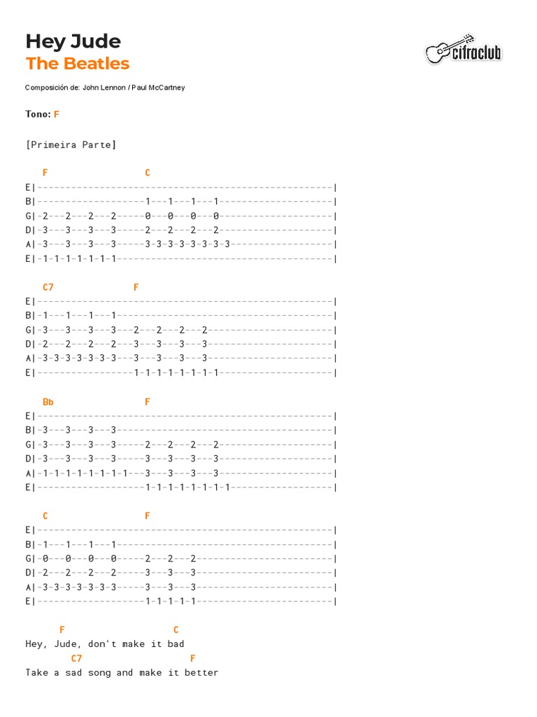 Cifra Club - The Beatles - Hey Jude | PDF | Song Recordings | John Lennon