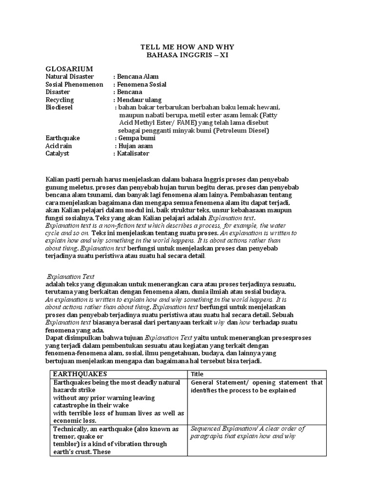 Penjelasan Materi Explanation Text (Untuk Siswa) | PDF | Seni & Disiplin Bahasa | Kajian Bahasa ...