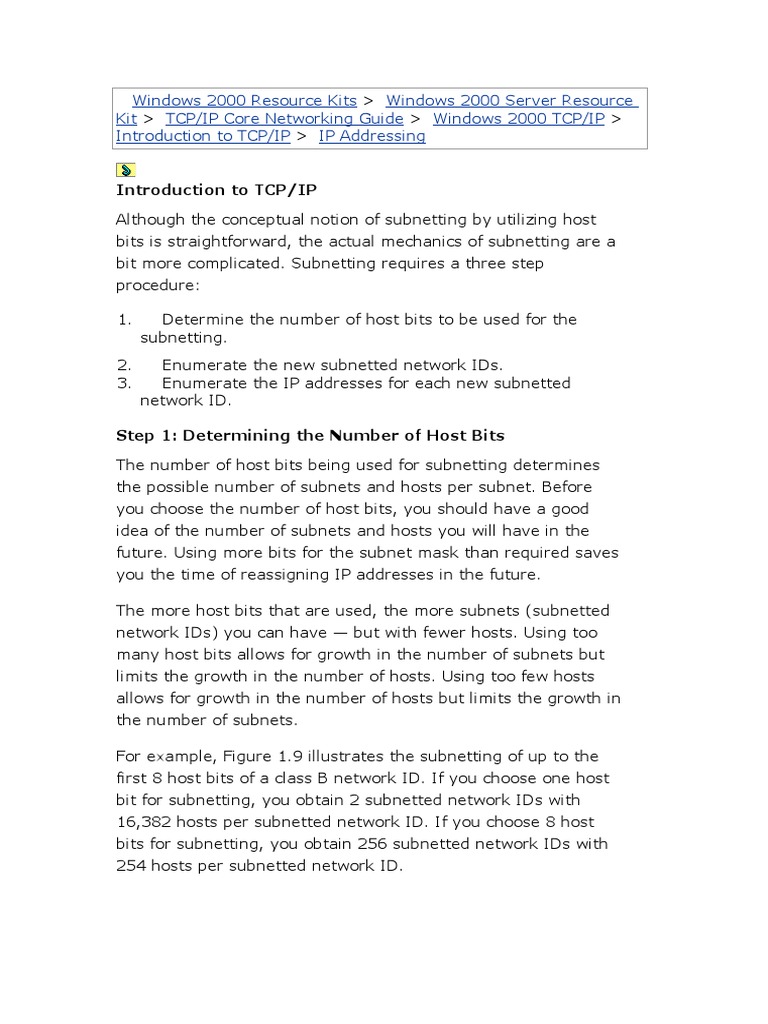 Tcpip Subnetting Pdf Ip Address Computer Network