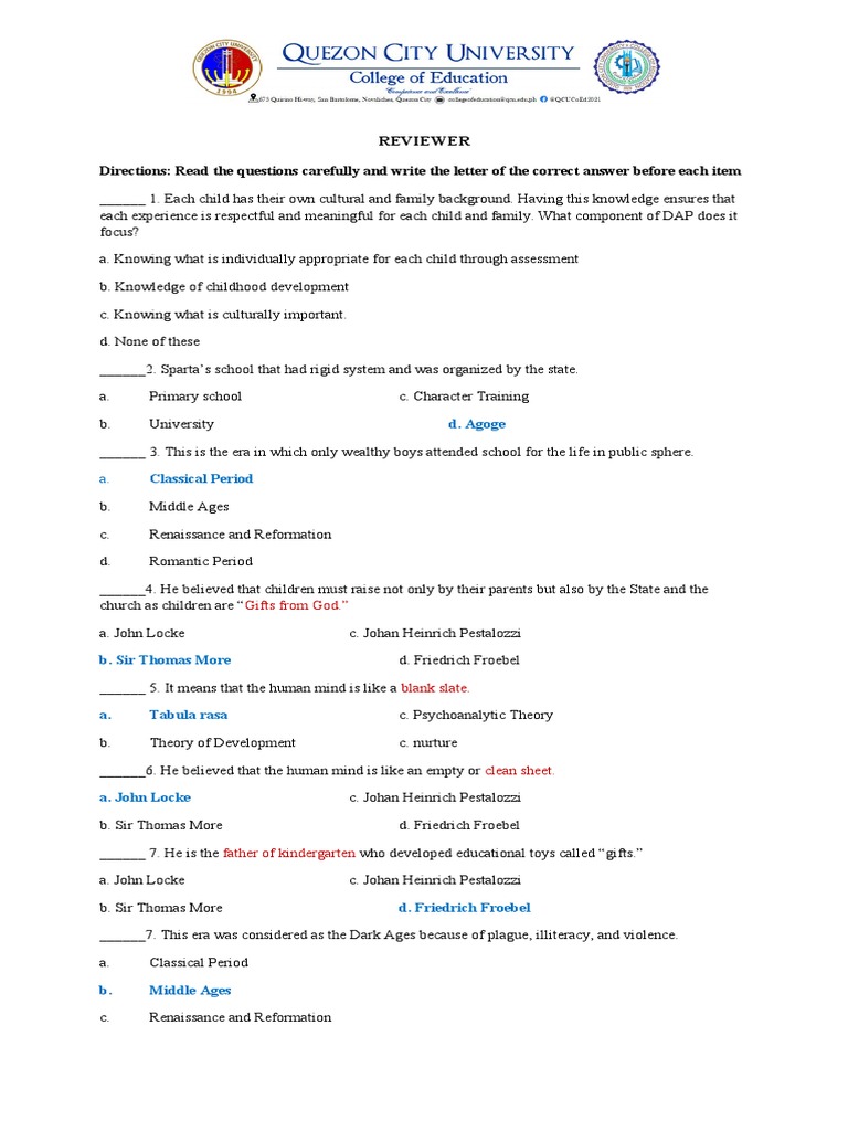 Directions: Read The Questions Carefully and Write The Letter of The Correct Answer Before Each ...