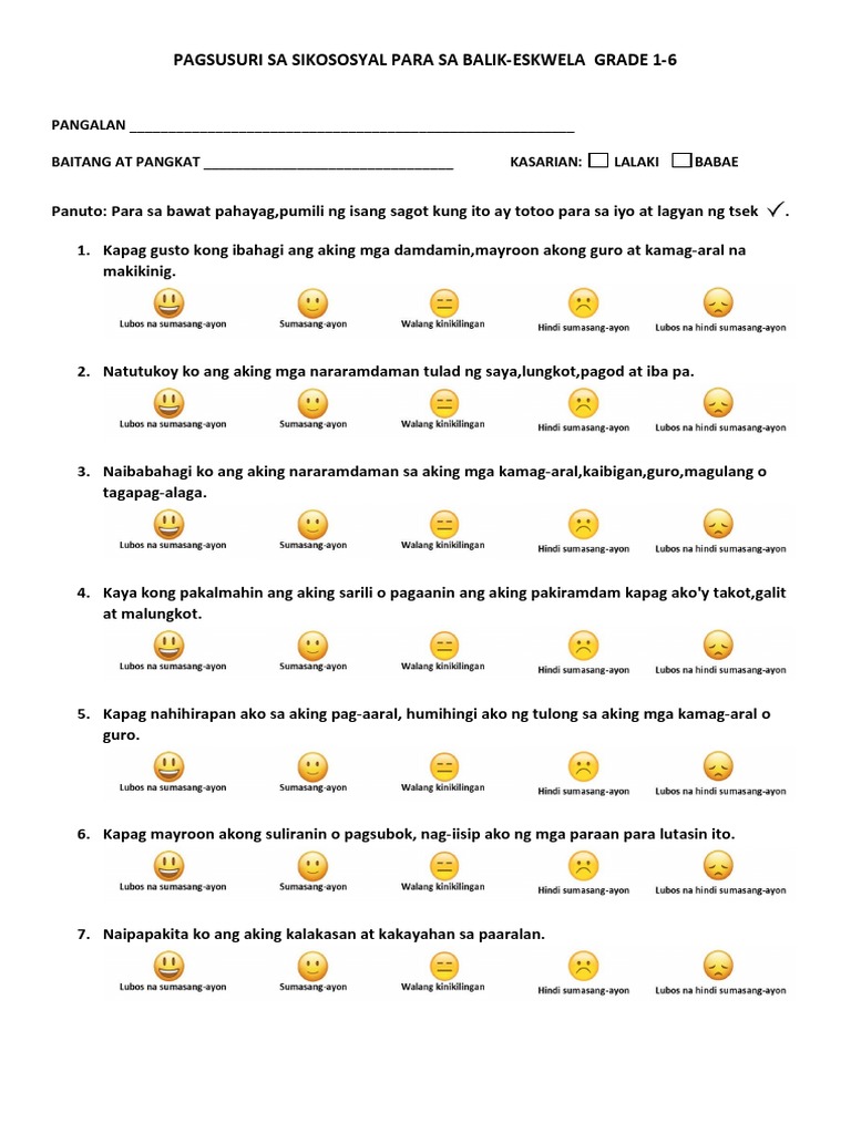 Pagsusuri Sa Sikososyal para Sa Balik | PDF