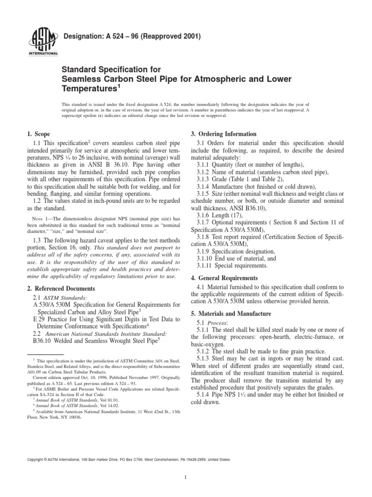 Seamless Carbon Steel Pipe For Atmospheric and Lower Temperatures | PDF | Pipe (Fluid Conveyance ...