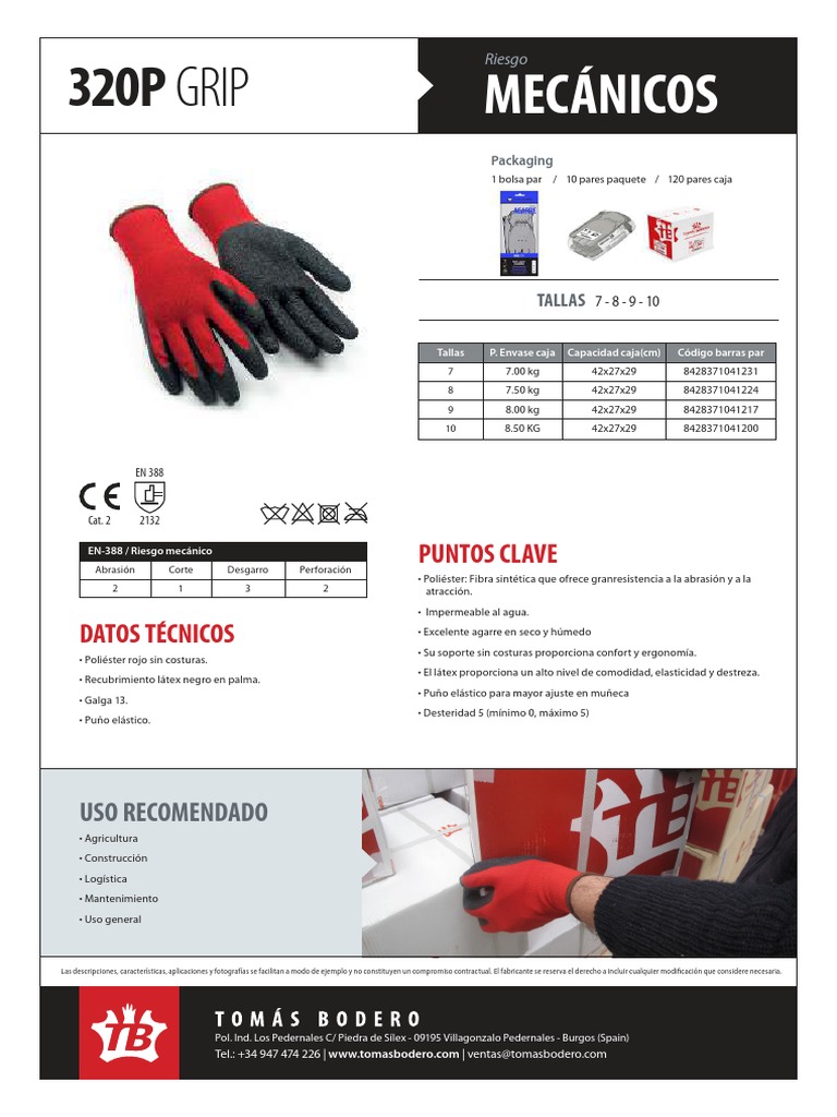 Catalogo Guante para El Vidrio Glasstek Ref 320P Grip Excelente Agarre en Seco y en Humedo | PDF ...