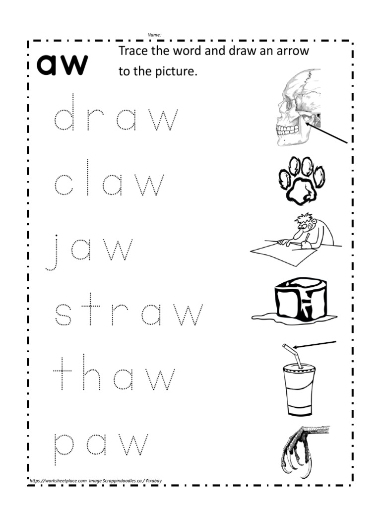 AW Words Tracing and Drawing Worksheet | PDF | Language Arts & Discipline