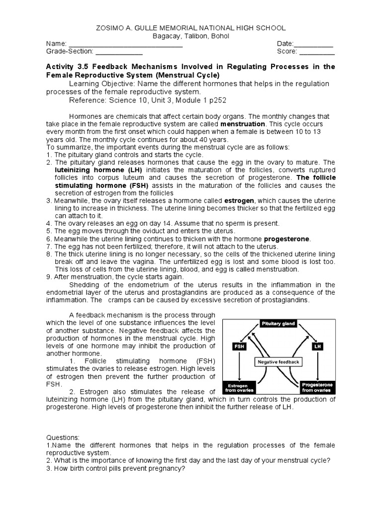 Activity 3.5 Feedback Mechanisms Involved in Regulating Processes in ...