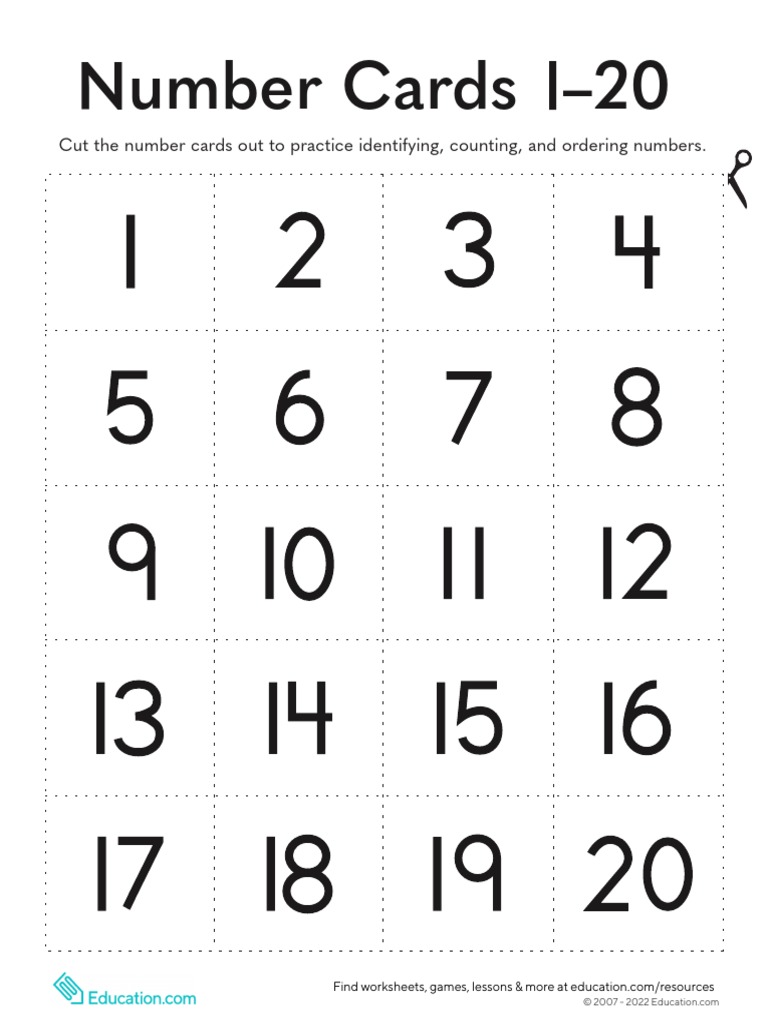 Printable Number Cards 1-20 | PDF