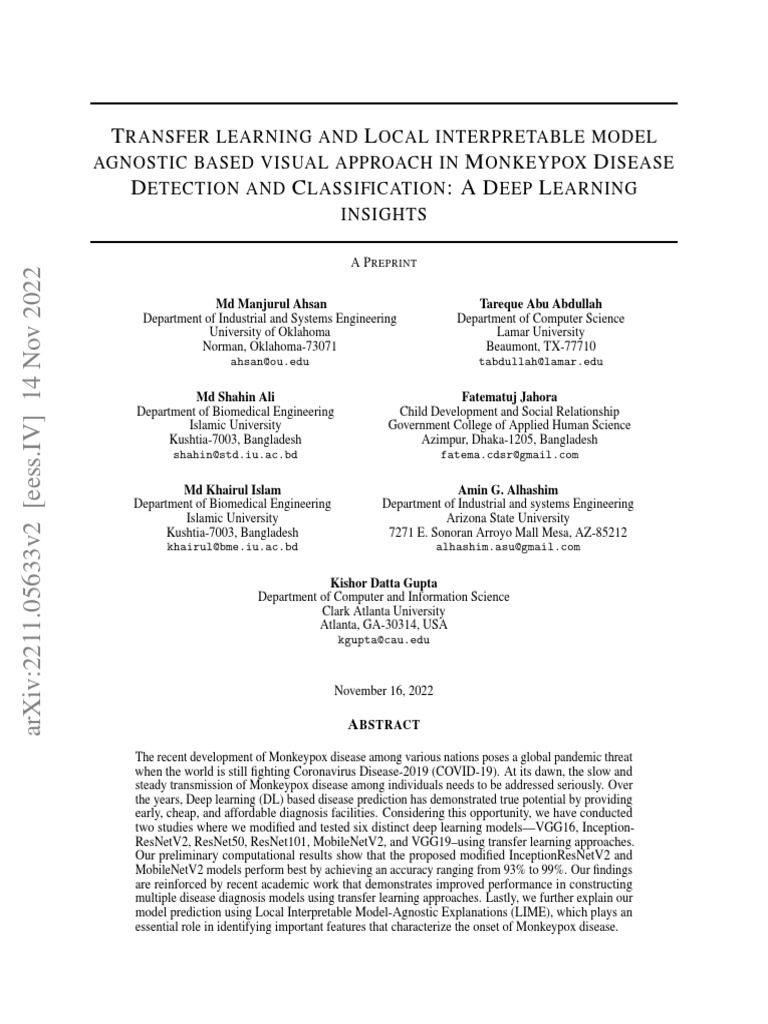 Transfer Learning and Local Interpretable Model Agnostic Based Visual Approach in Monkeypox ...