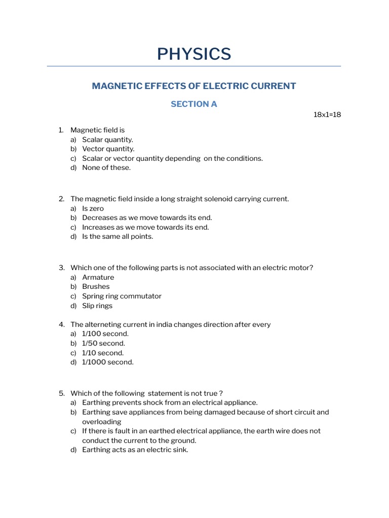 Magnetic Effects of Electric Current | PDF | Magnetic Field | Electric ...