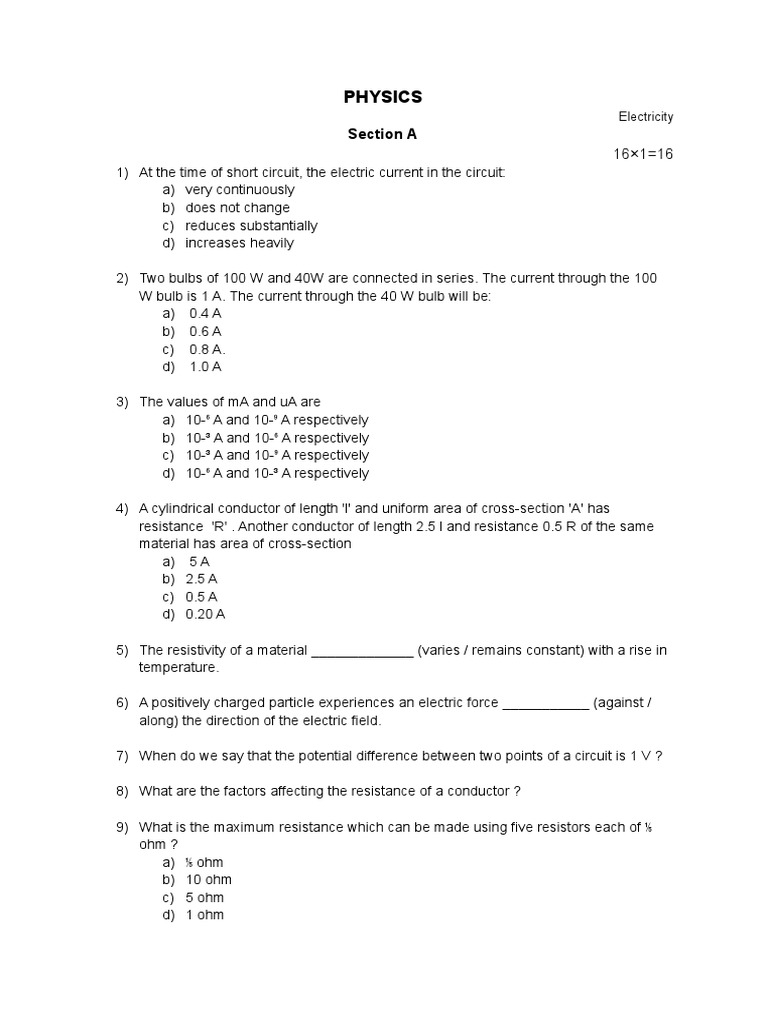 Electricity Class X Cbse | PDF | Electrical Resistance And Conductance ...