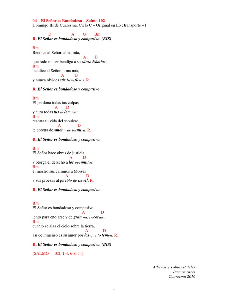 04 - El Señor Es Bondadoso - Salmo 102 | PDF