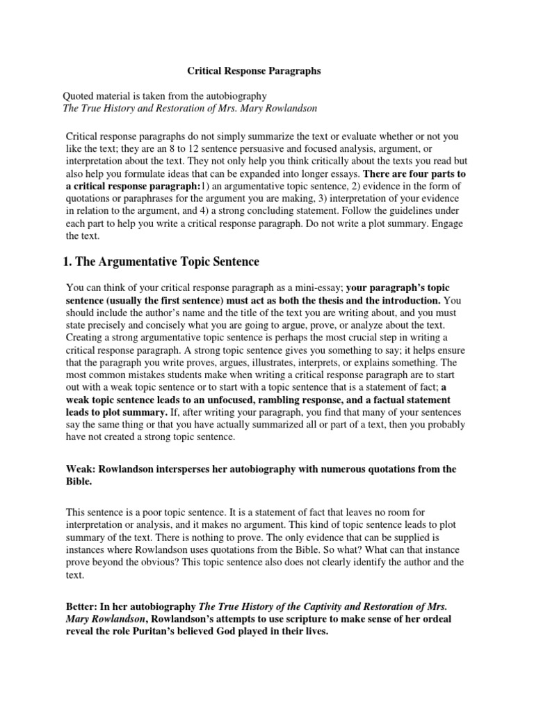 The Argumentative Topic Sentence: The True History and Restoration of ...