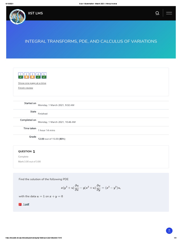 Integral Transforms Pde And Calculus Of Variations Iist Lms Pdf Partial Differential