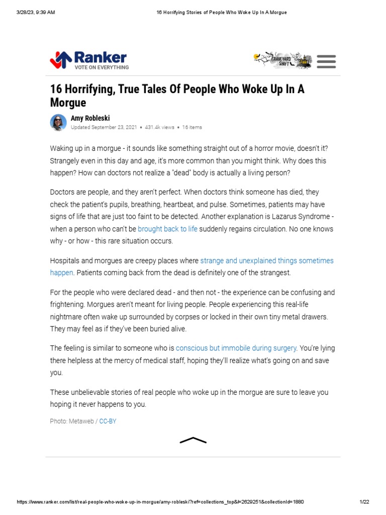 16 Horrifying Stories of People Who Woke Up in A Morgue | PDF | Morgue
