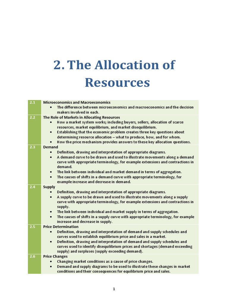 The Allocation of Resources: Microeconomics and Macroeconomics | PDF ...