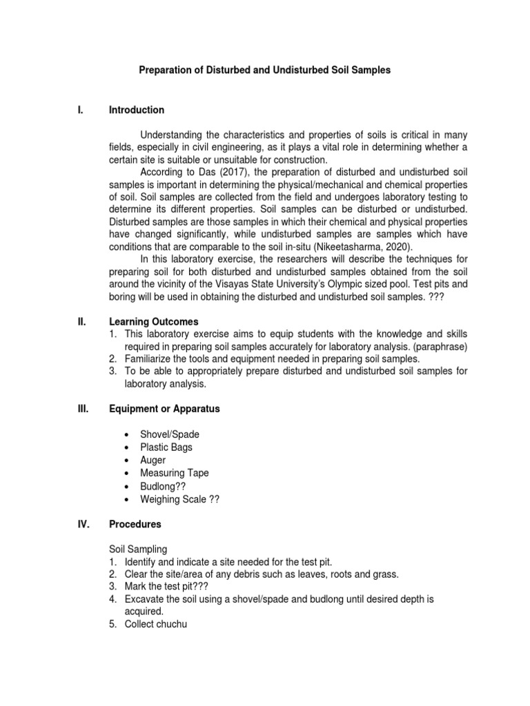 Disturbed vs. Undisturbed Soil Samples | PDF | Soil | Geotechnical ...