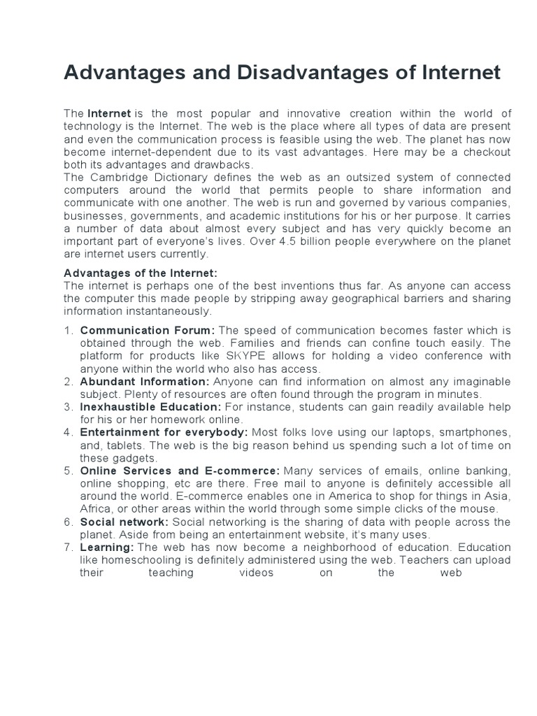 Advantages and Disadvantages of Internet | PDF | Internet | World Wide Web