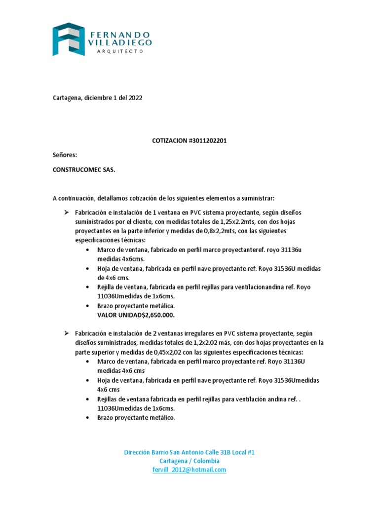 Cotizacion Ventanas PVC | PDF