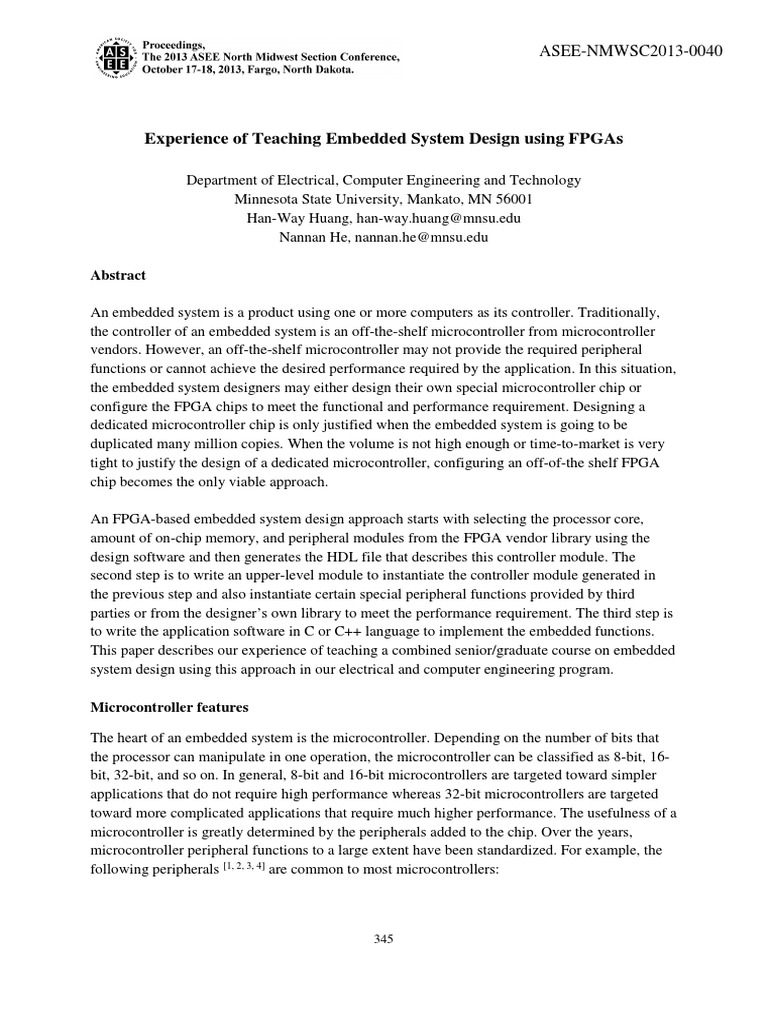 Experience of Teaching Embedded System Design Using Fpgas 1 | PDF ... Experience of Teaching Embedded System Design Using Fpgas 1 | PDF ...