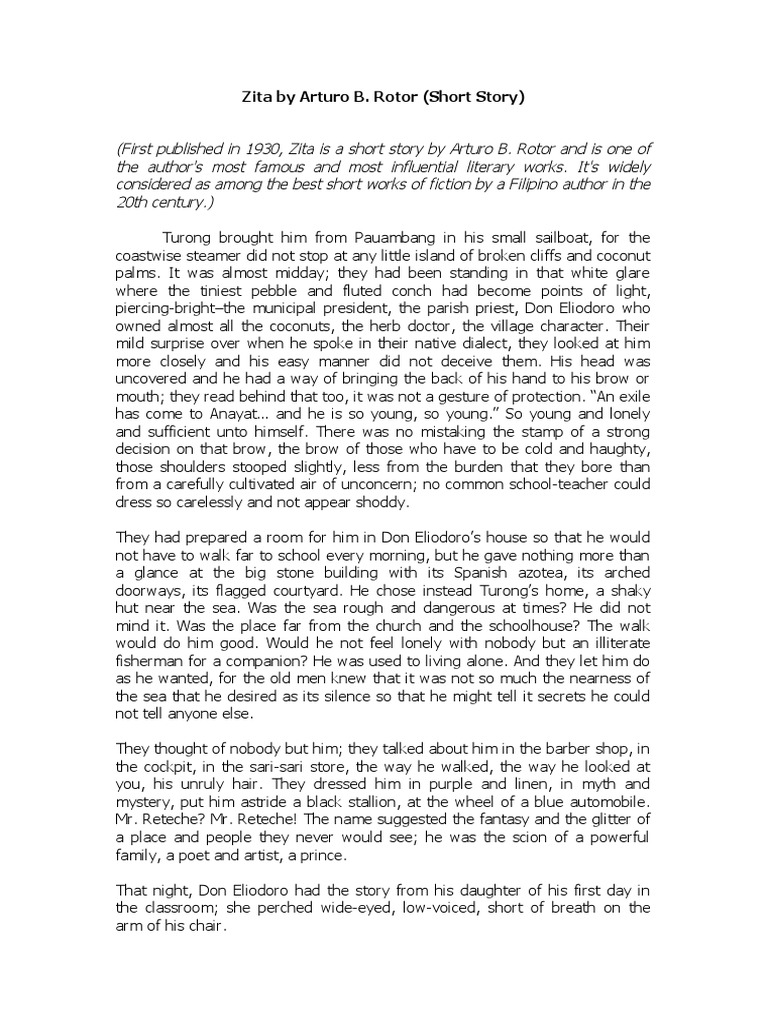 Zita by Arturo B. Rotor (Short Story) | PDF