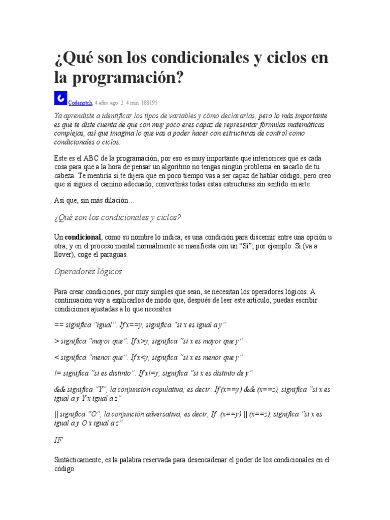 Qué Son Los Condicionales y Ciclos en La Programación | PDF | Lenguaje ...