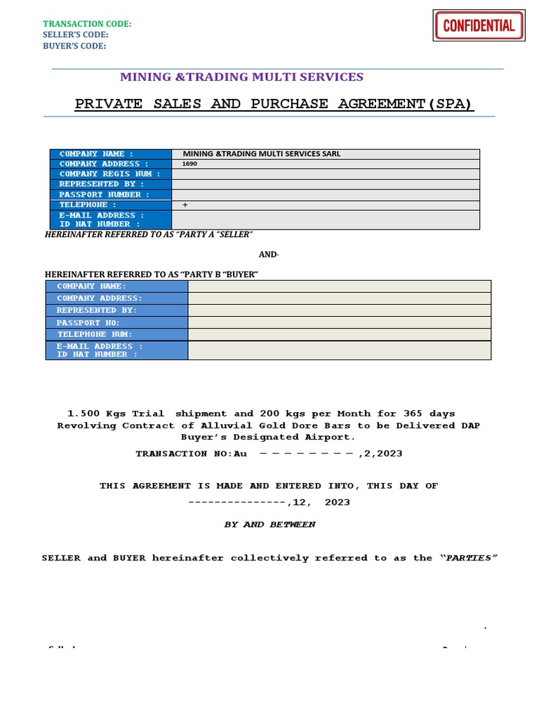 Private Sales and Purchase Agreement Between Mining & Trading Multi ...