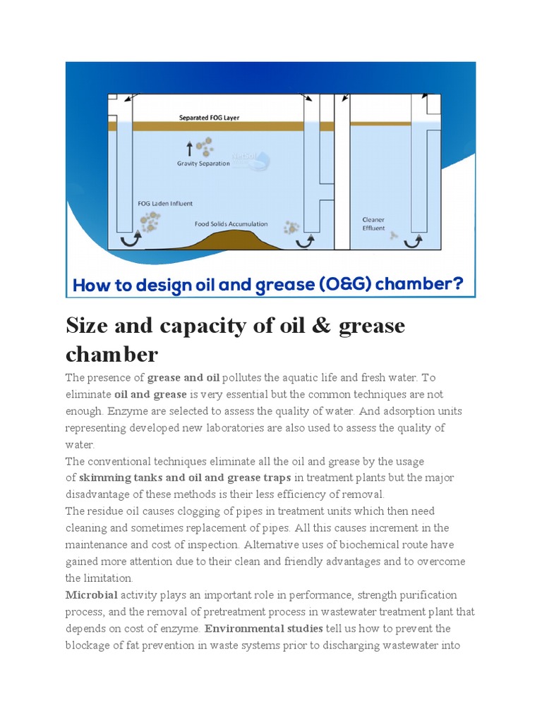 Size and Capacity of Oil & Grease Chamber | PDF | Sewage Treatment ...