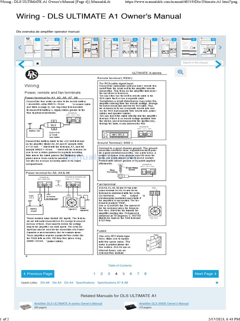 Wiring - DLS ULTIMATE A1 Owner's Manual (Page 4) ManualsLib | PDF | Amplifier | Fuse (Electrical)