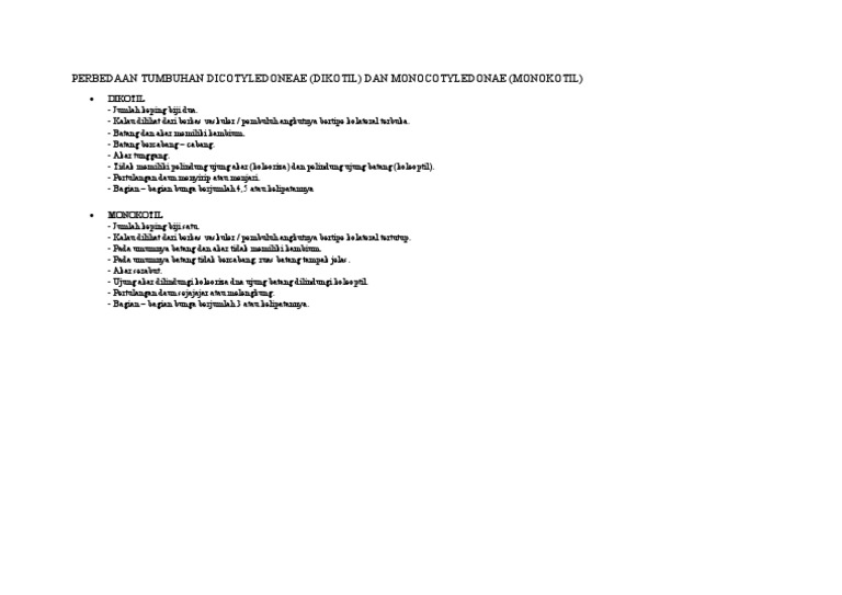 Perbedaan Tumbuhan Dikotil Dan Monokotil | PDF