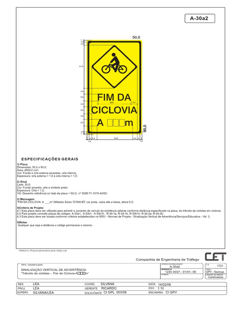Placa de sinalização vertical de advertência A-30a2 para fim de ...
