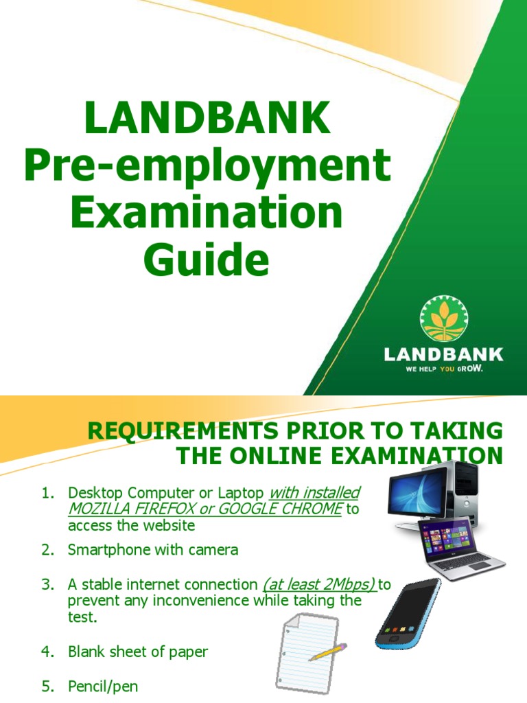 Landbank Pre-Employment Examination Guide | PDF | Smartphone | Internet