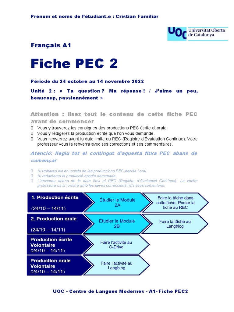 A1 - Fiche - PEC2 - CAT - Cristian Familiar | PDF | Accent tonique ...