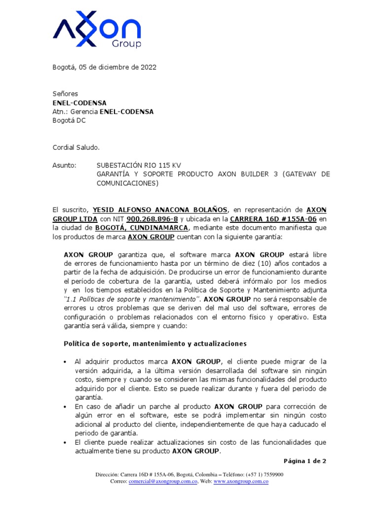 1.2 Carta de Garantia - Productos Axon Group | PDF | Software | Informática
