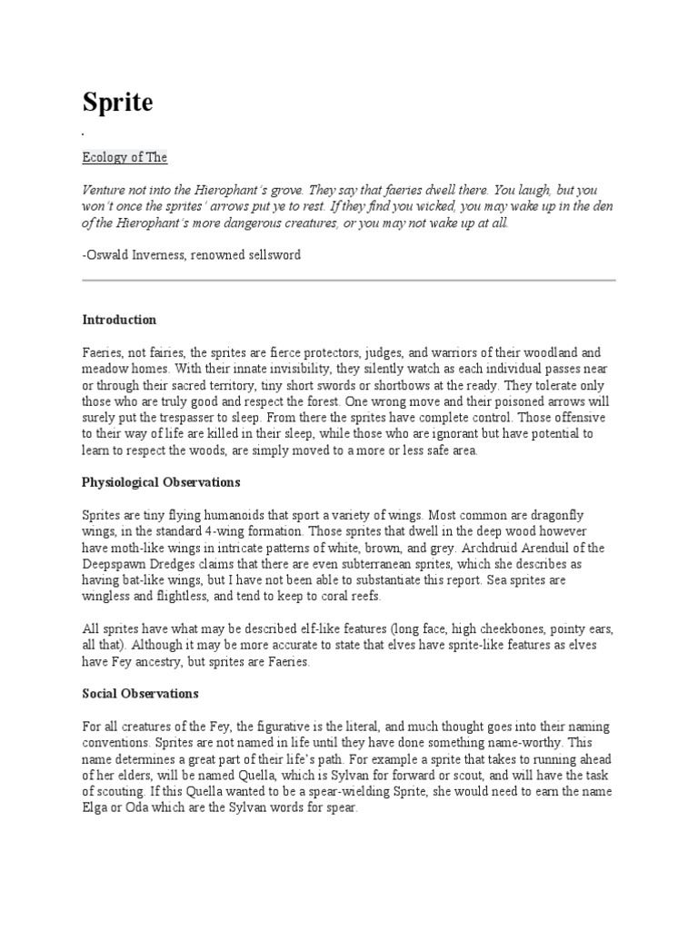 Ecology of The Sprite | PDF | Fairies