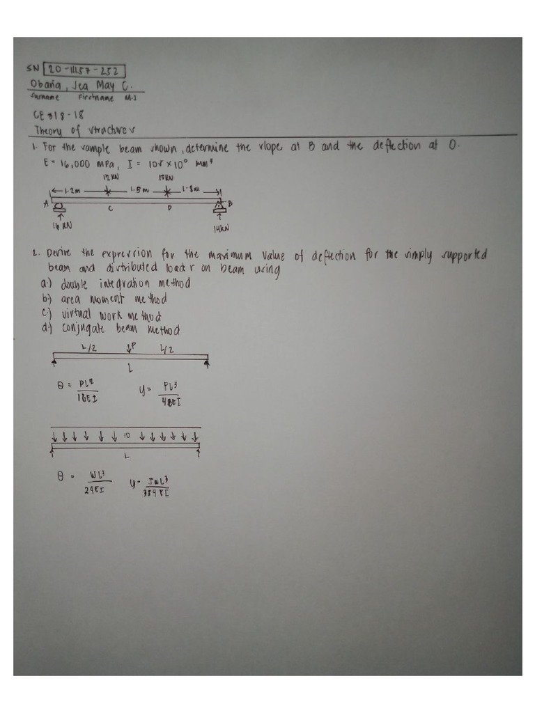 Obaña, Jea May C. - Assignment #2 - 3CE2Theory of Structures | PDF