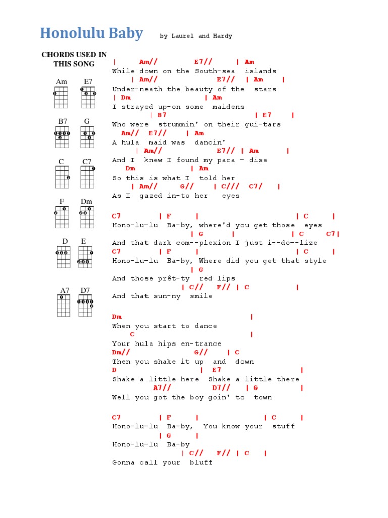 "Honolulu Baby Chords & Lyrics" | PDF