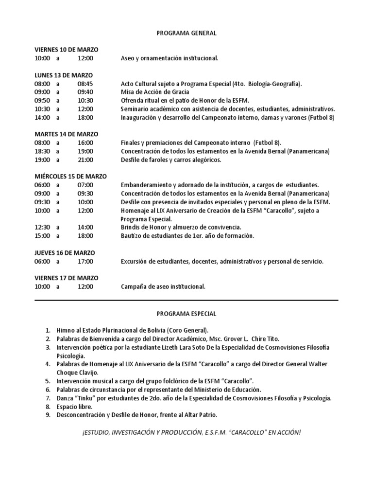 Programa Esfm Caracollo | PDF | Ciencias sociales | Estudios de idiomas extranjeros