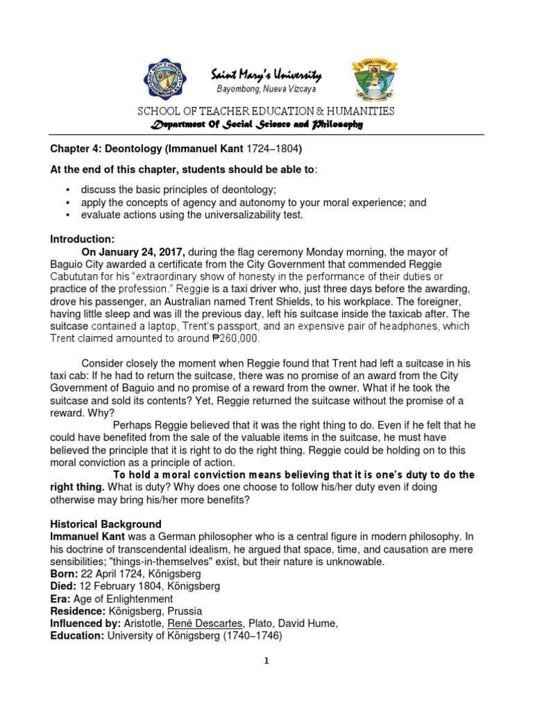 Chapter 4 DEONTOLOGY | PDF | Immanuel Kant | Rationalism