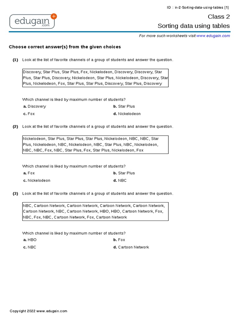 Grade 2 Sorting Data Using Tables in | PDF | Fox Broadcasting Company | Hbos