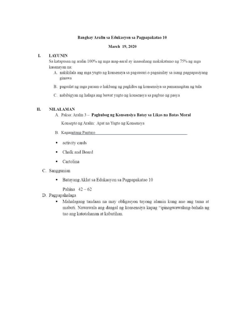 EsP 10 LESSON PLAN | PDF
